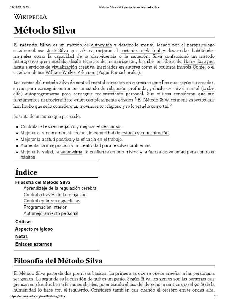 Método Silva - Wikipedia, La Enciclopedia Libre | PDF | Sicología ...