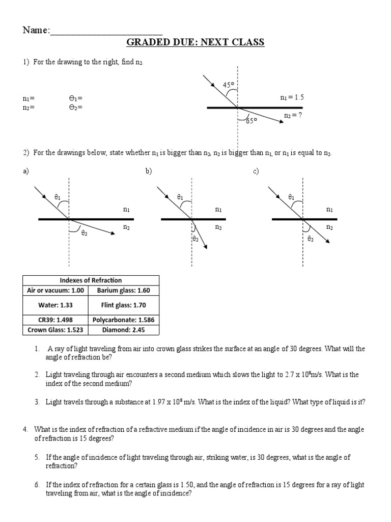 Refraction Questions (2) | PDF | Refraction | Refractive Index
