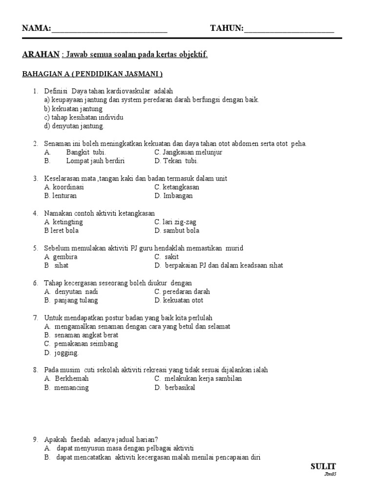 Soalan Pj Tahun 4 Pdf