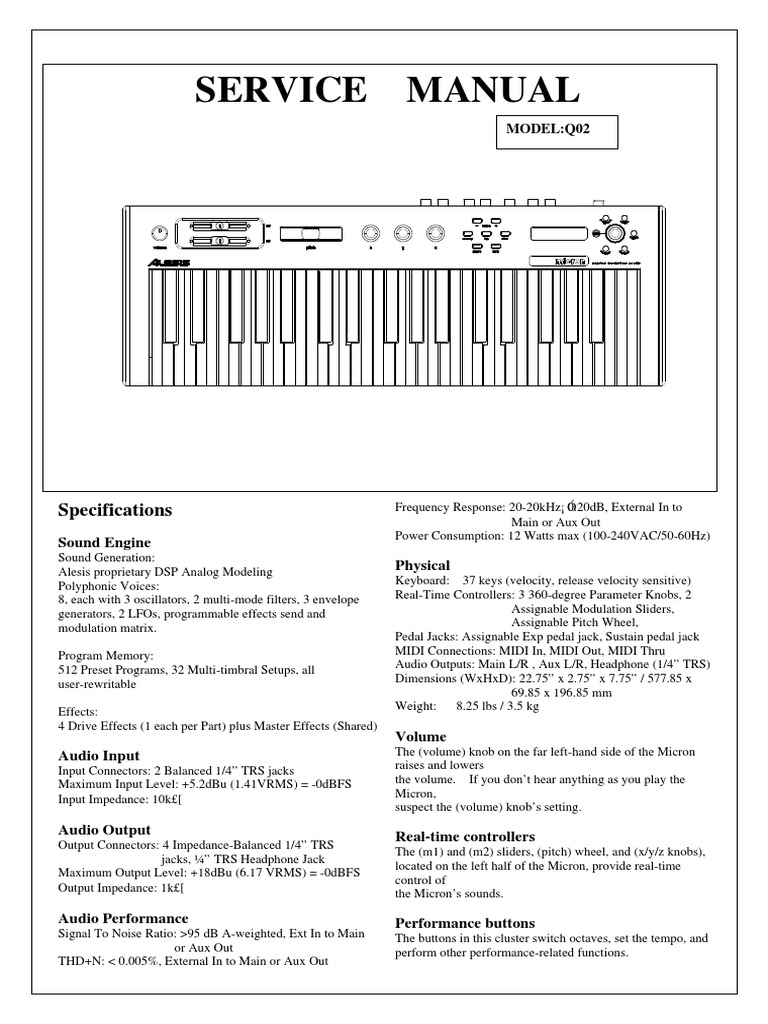 Alesis Micron Q02 Service Manual | PDF | Headphones | Rhythm