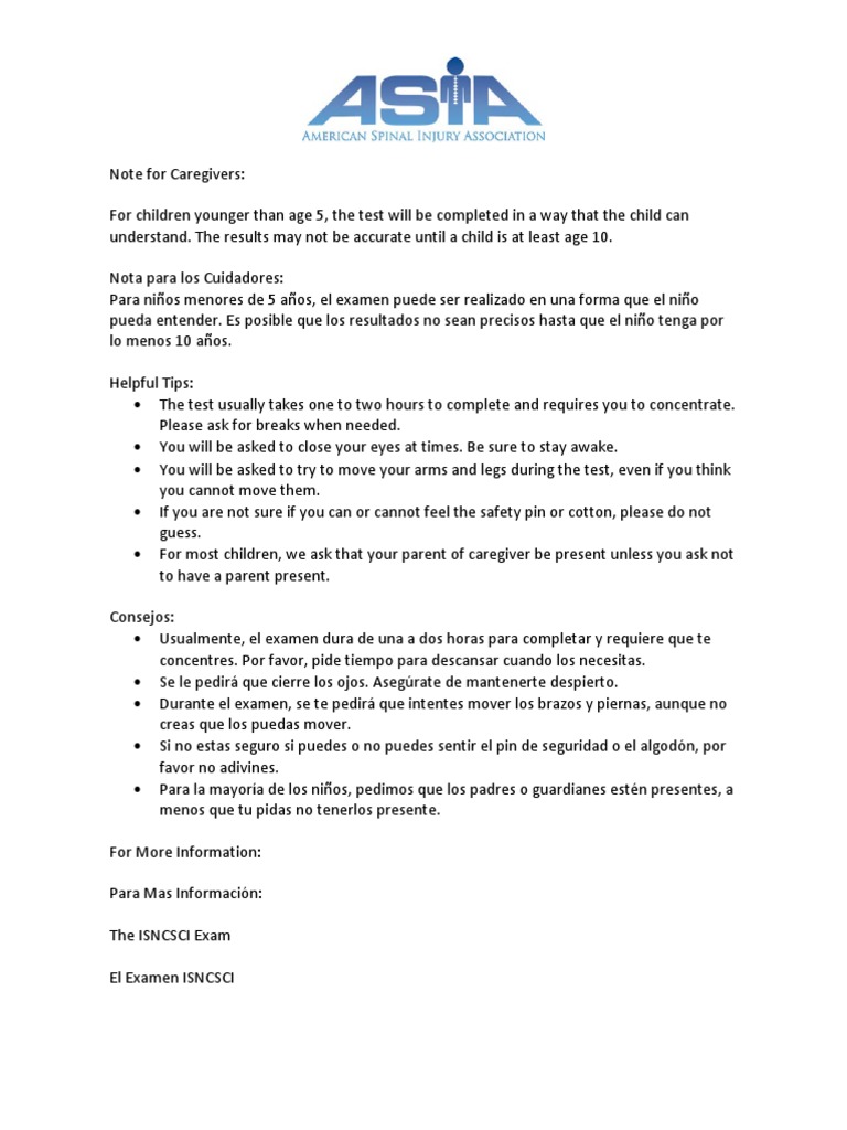 ISNCSCI Exam Guide for Young Patients | PDF | Spinal Cord Injury ...