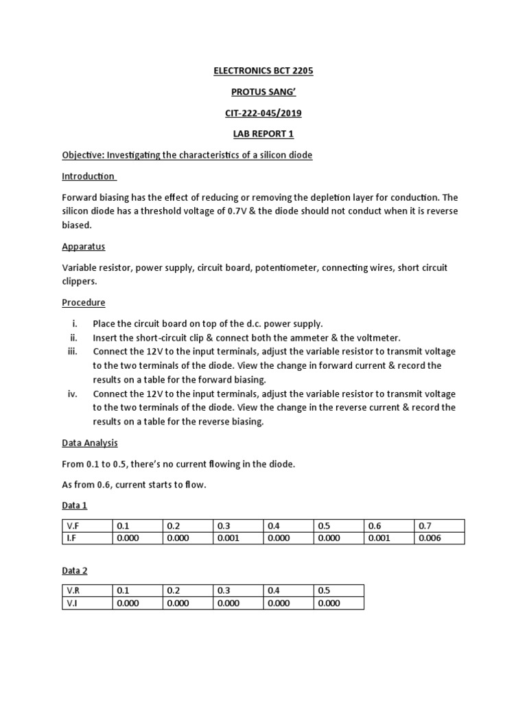 Electronics Lab Report | PDF | Diode | Voltage Electronics Lab Report | PDF | Diode | Voltage