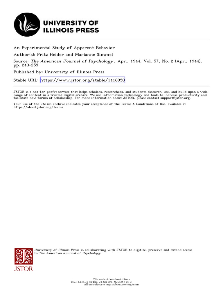 Heider (1944) An Experimental Study of Apparent Behavior | PDF ...