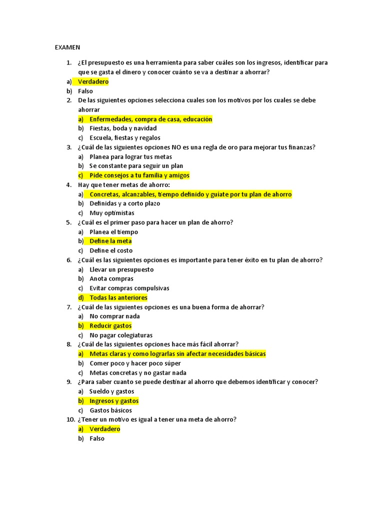 EXAMEN Ahorro | PDF | Negocios | Finanzas y dinero