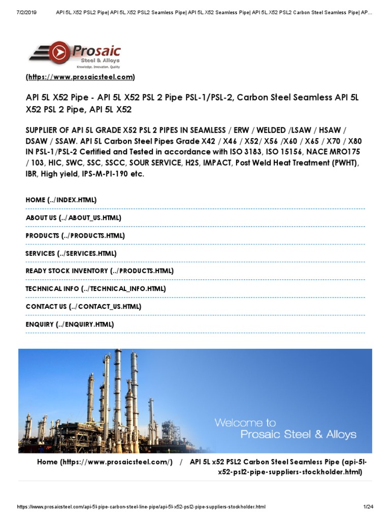 API 5L X52 PSL2 Seamless | PDF | Pipe (Fluid Conveyance) | Strength Of ...