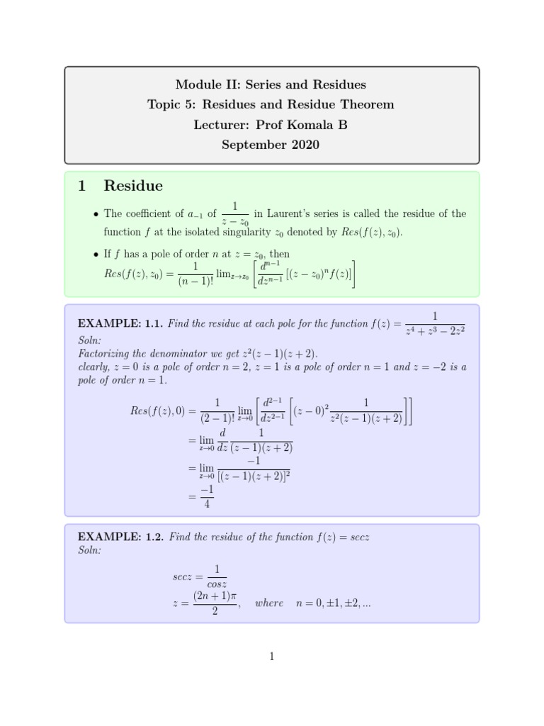 Residues and Cauchy's Residue Theorem | PDF | Calculus | Mathematical Relations