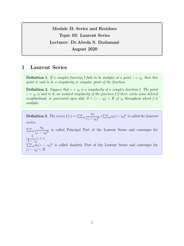 Laurent Series PDF | PDF | Function (Mathematics) | Functions And Mappings Laurent Series PDF | PDF | Function (Mathematics) | Functions And Mappings