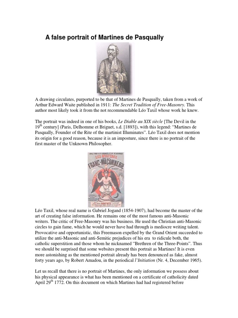 Dominique Clairembault - A False Portrait of Martines de Pasqually ...