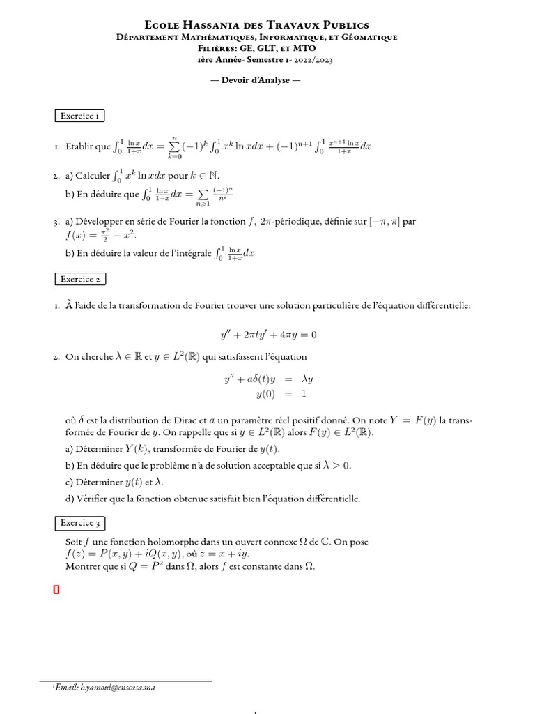 Devoir D'analyse | PDF | Fonction (Mathématiques) | Concepts mathématiques
