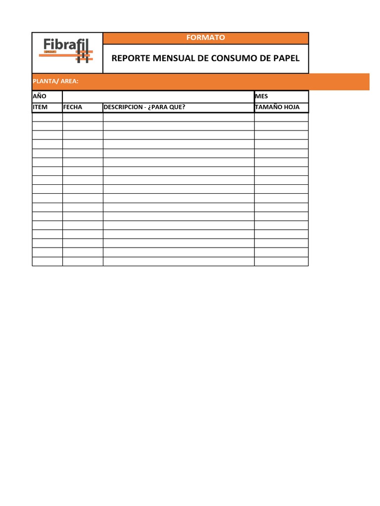 SSM-FT-119 Reporte Mensual de Consumo de Papel | PDF