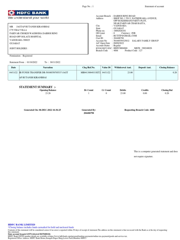 Statement Summary:-: Date Narration Chq./Ref - No. Value DT Withdrawal ...
