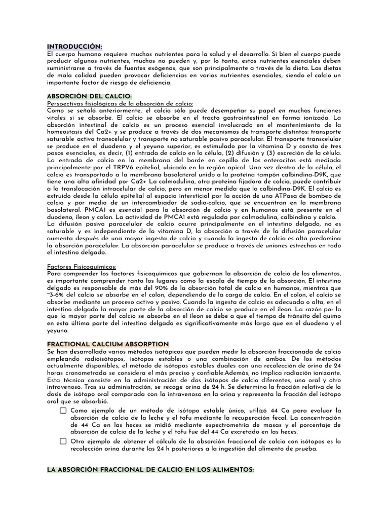 Funciones y Absorción del Calcio | PDF | Calcio | Leche