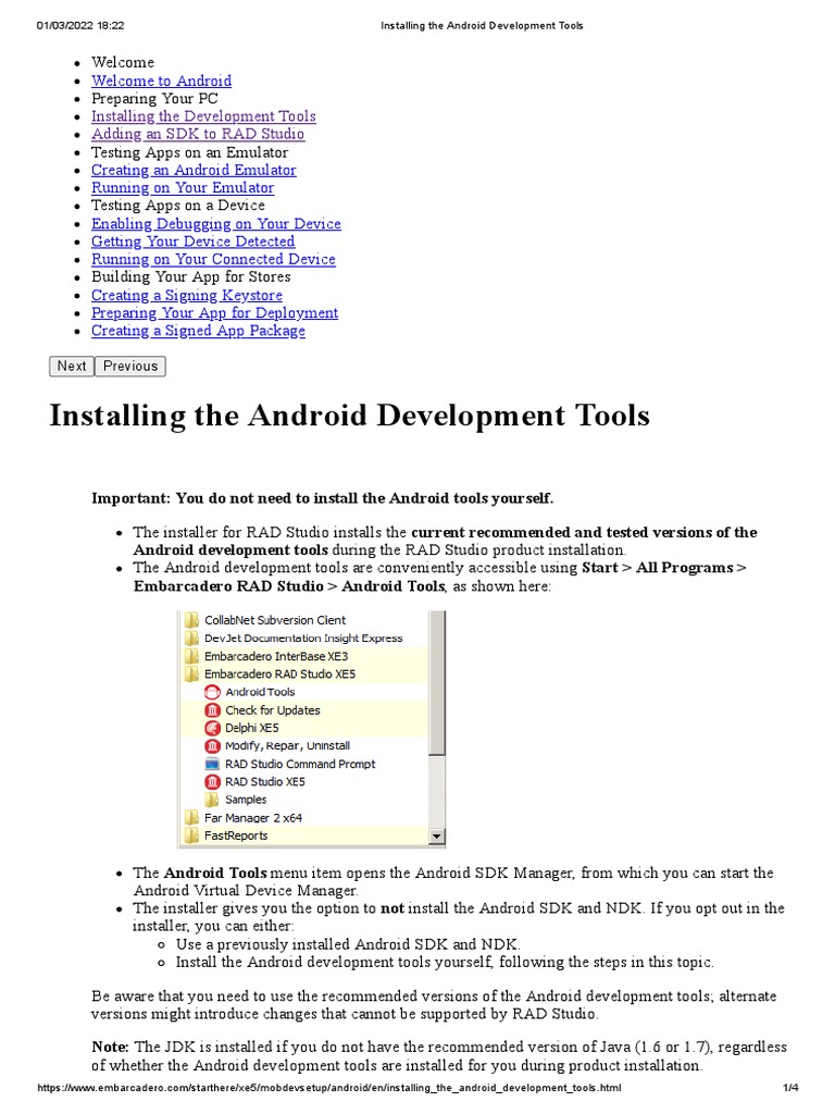 Installing The Android Development Tools Pdf Android Operating System Software