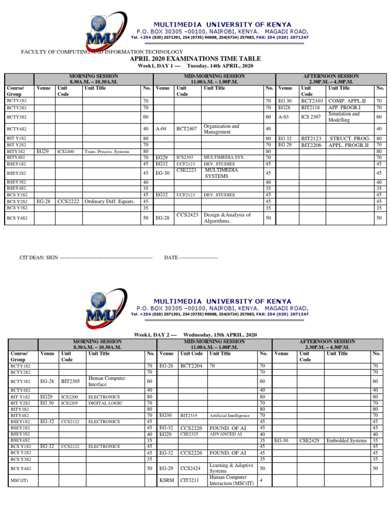 April 2020 Examination Timetable | PDF | Artificial Intelligence ...