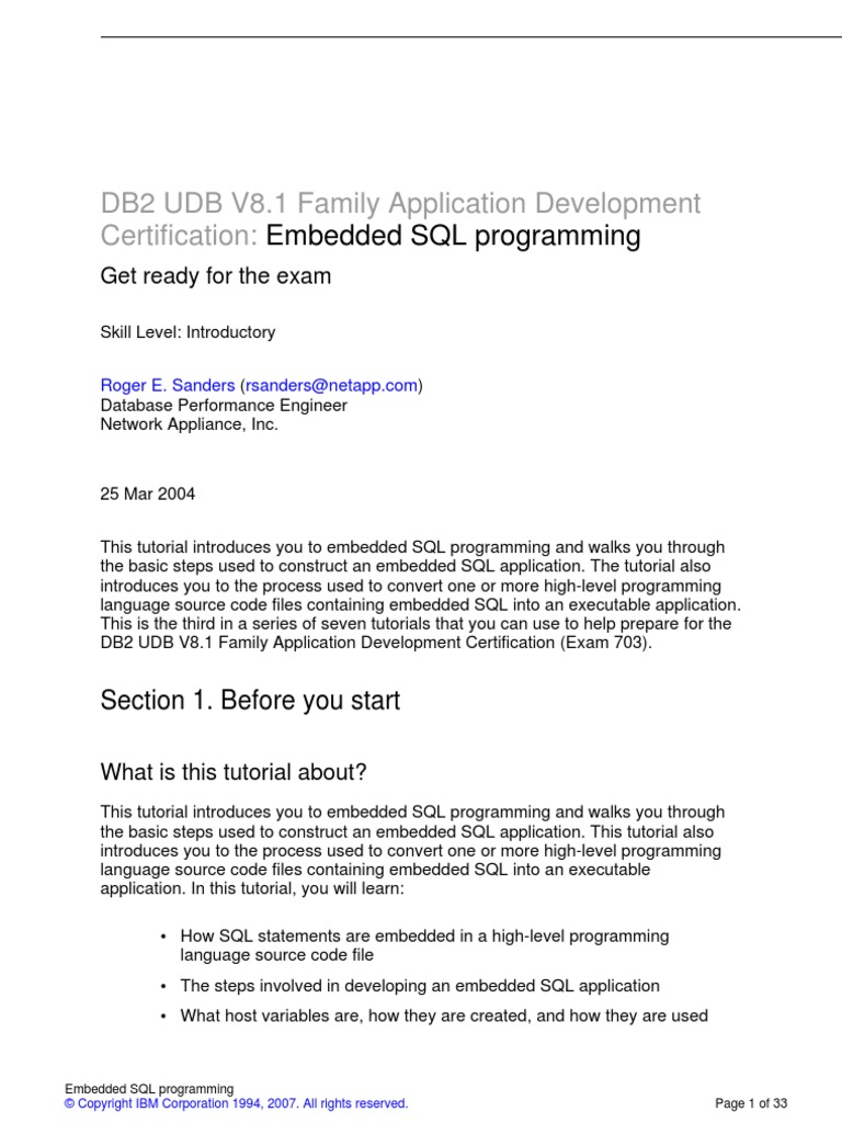DB2 UDB V8.1 Family Application Development Certification:: Embedded SQL Programming | Download ...