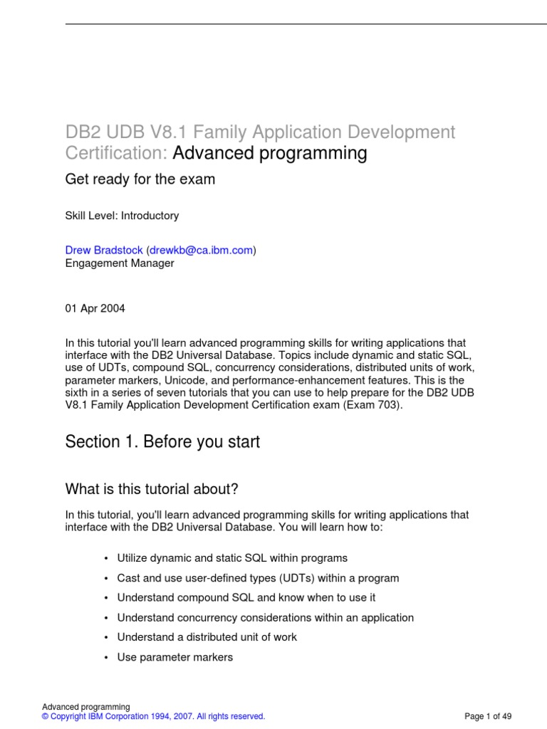 DB2 UDB V8.1 Family Application Development Certification:: Advanced Programming | PDF | Ibm Db2 ...