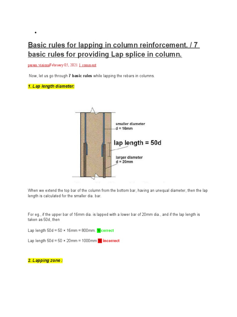 Basic Rules For Lapping in Column Reinforcement | PDF | Home & Garden