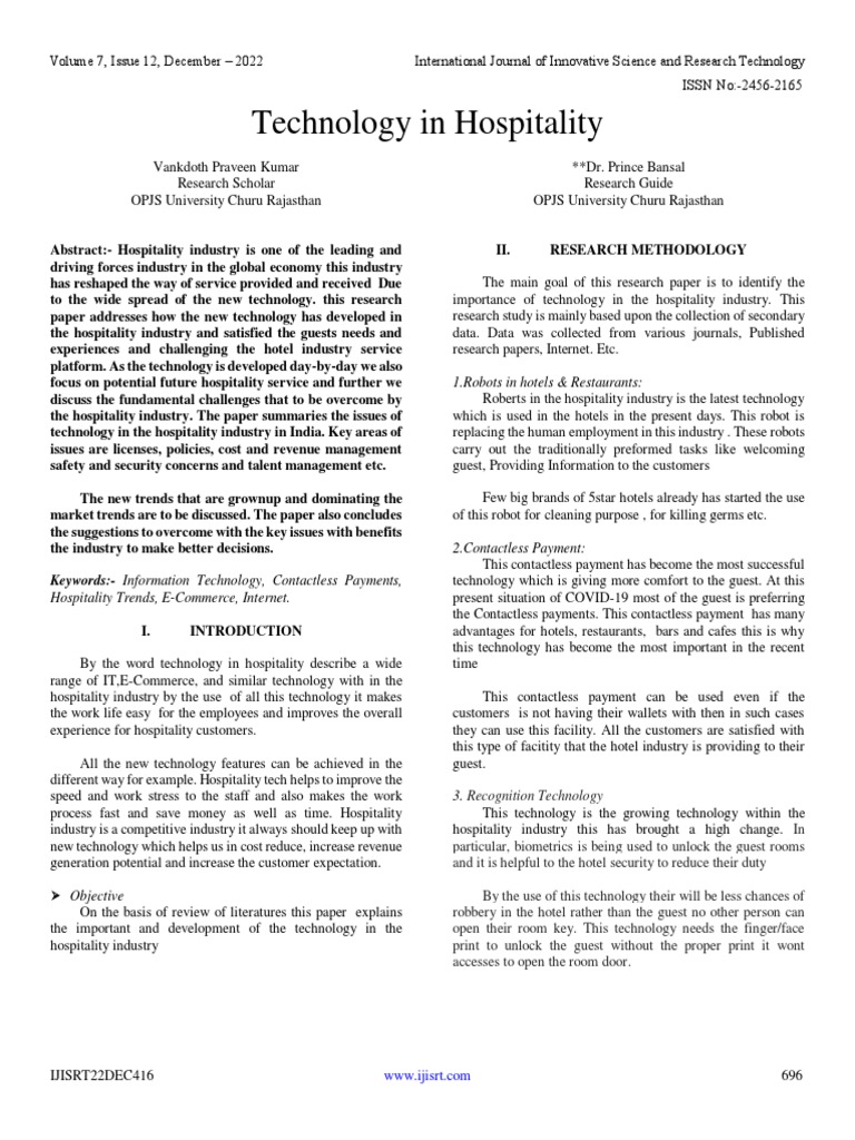 Technology in Hospitality | PDF | Employment | Human Resources