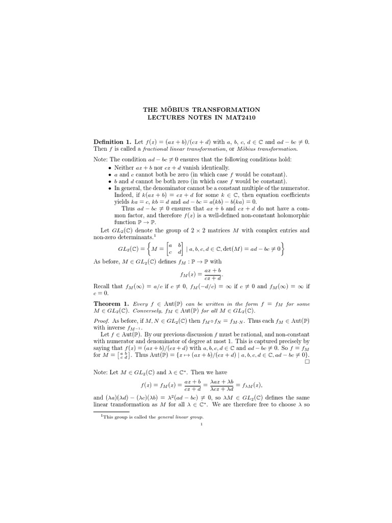 Advanced Möbius Transformations | PDF | Geometry | Algebra