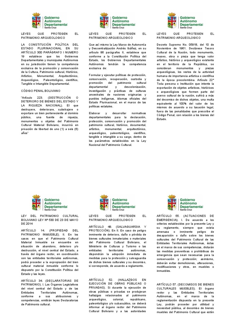 Leyes Que Protegen El Patrimonio Arqueologico | PDF | Patrimonio cultural | Bolivia