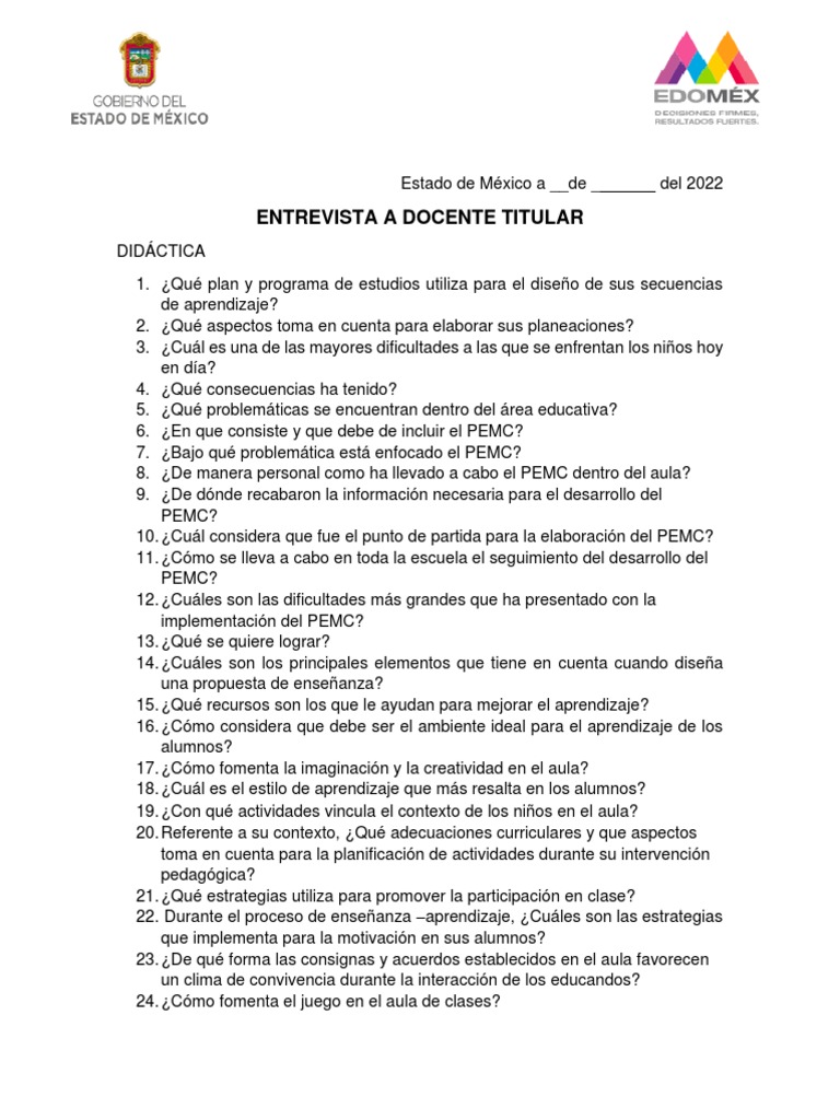 Entrevista A Docente | PDF | Salón de clases | Método de enseñanza
