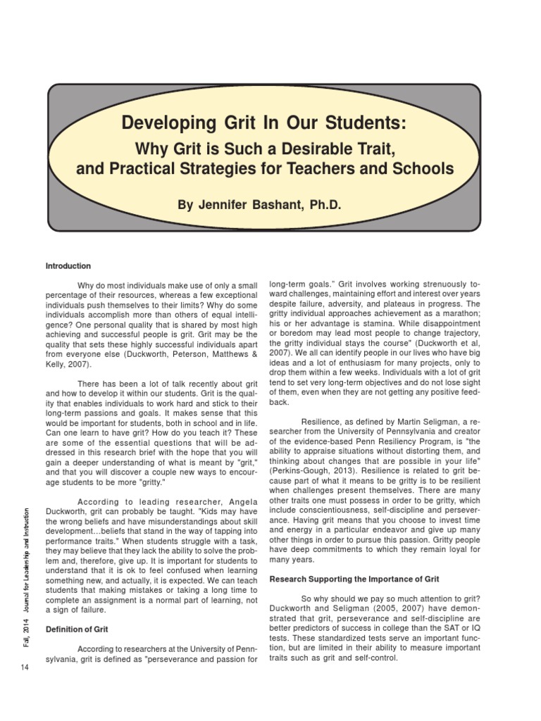 Developing Grit in Our Students | PDF | Grit (Personality Trait ...