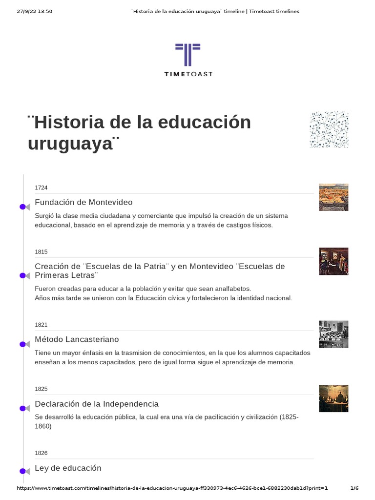 Historia de La Educación Uruguaya Timeline - Timetoast Timelines | PDF | Educación de la primera ...