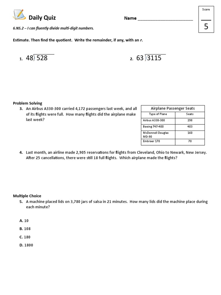 1.1 - Divide Multi Digit Numbers | PDF | Aircraft Configurations | Boeing