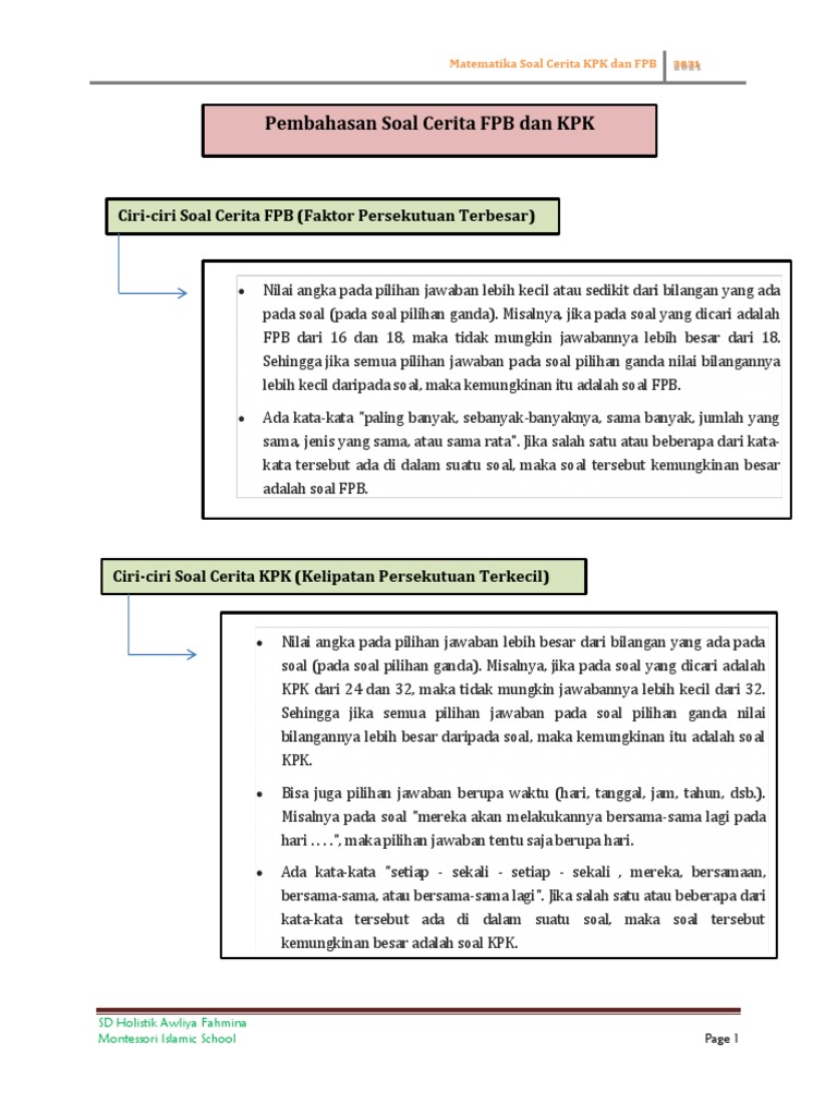 Matematika Soal Cerita KPK Dan FPB | PDF