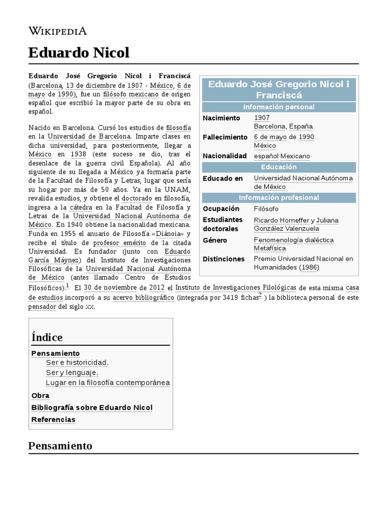 Eduardo Nicol | PDF | Metafísica | Cognición