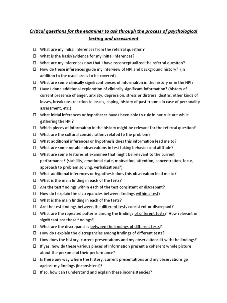 Critical Questions For The Examiner To Ask Through The Process of ...