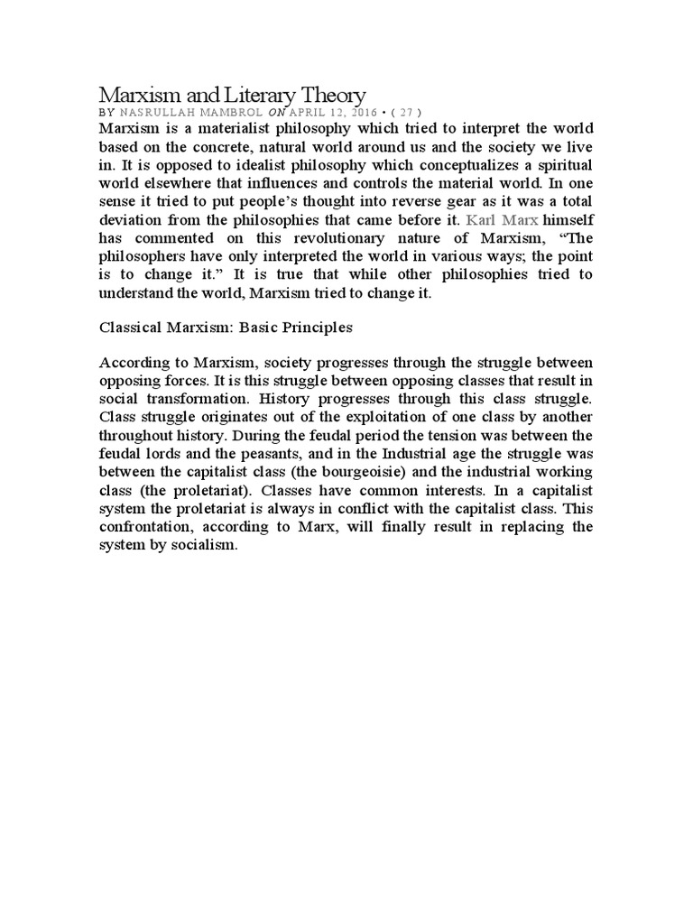 Marxism and Literary Theory by Nasrulah Mambrol | PDF | Marxism ...