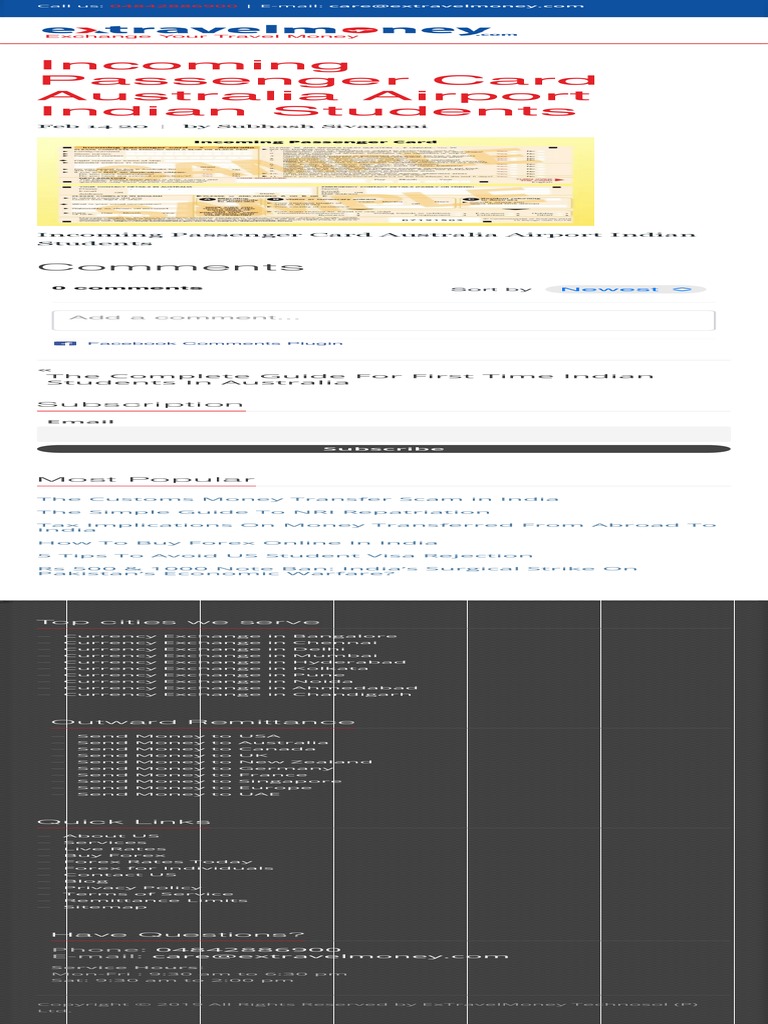 Incoming Passenger Card Australia Airport Indian Students ...