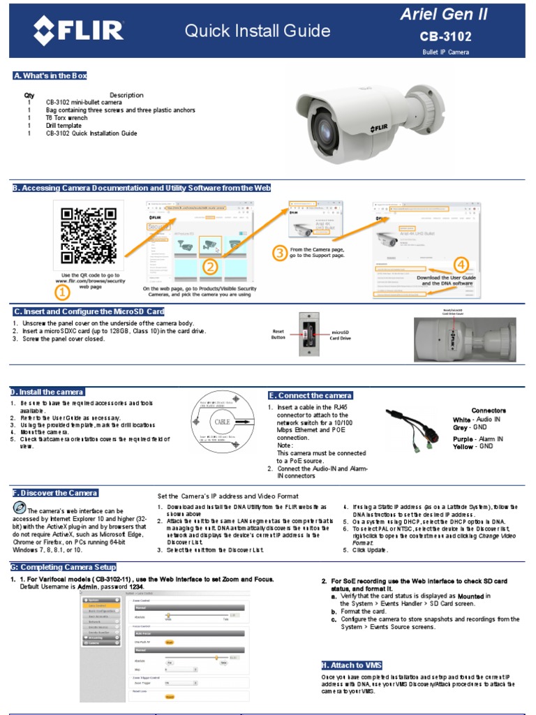 FLIR Ariel Full HD IP Camera CB 3102 - Quick Install Guide | PDF | Ip Address | World Wide Web