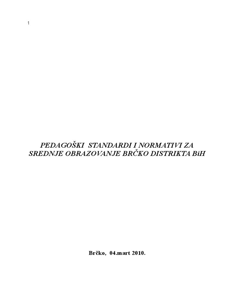 Pedagoški Standardi Srednje Obrazovanje Brčko Distrikta BiH | PDF