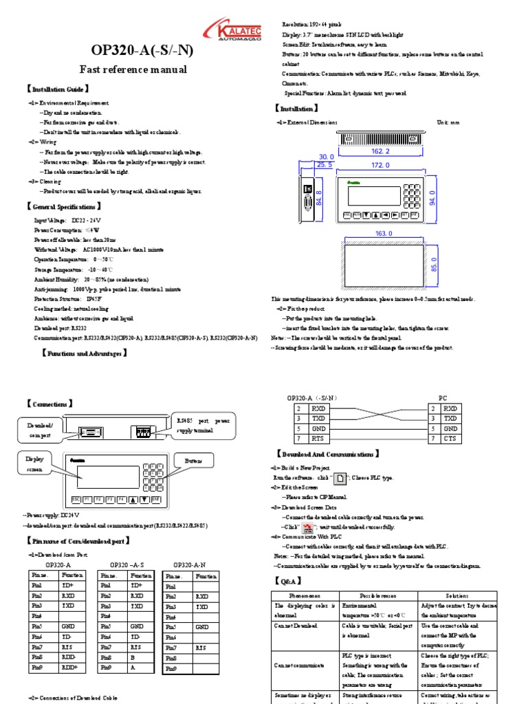 OP320-A (-S/-N) : Fast Reference Manual | PDF | Liquid Crystal Display ...