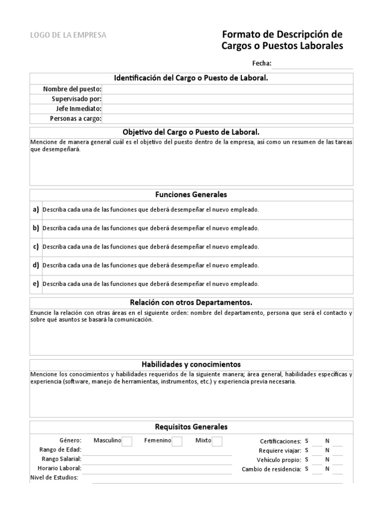 Formato de Descripcion de Cargos | PDF