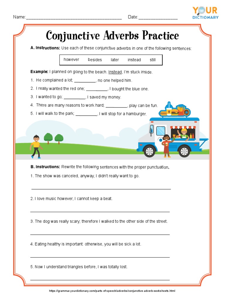 Conjunctive Adverbs Practice Worksheet | PDF | Linguistics | Grammar Conjunctive Adverbs Practice Worksheet | PDF | Linguistics | Grammar