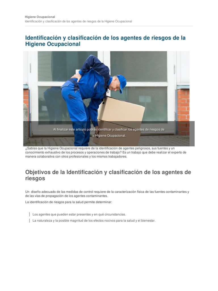 Identificacion y Clasificacion de Los Agentes de Riesgos de La Higiene ...