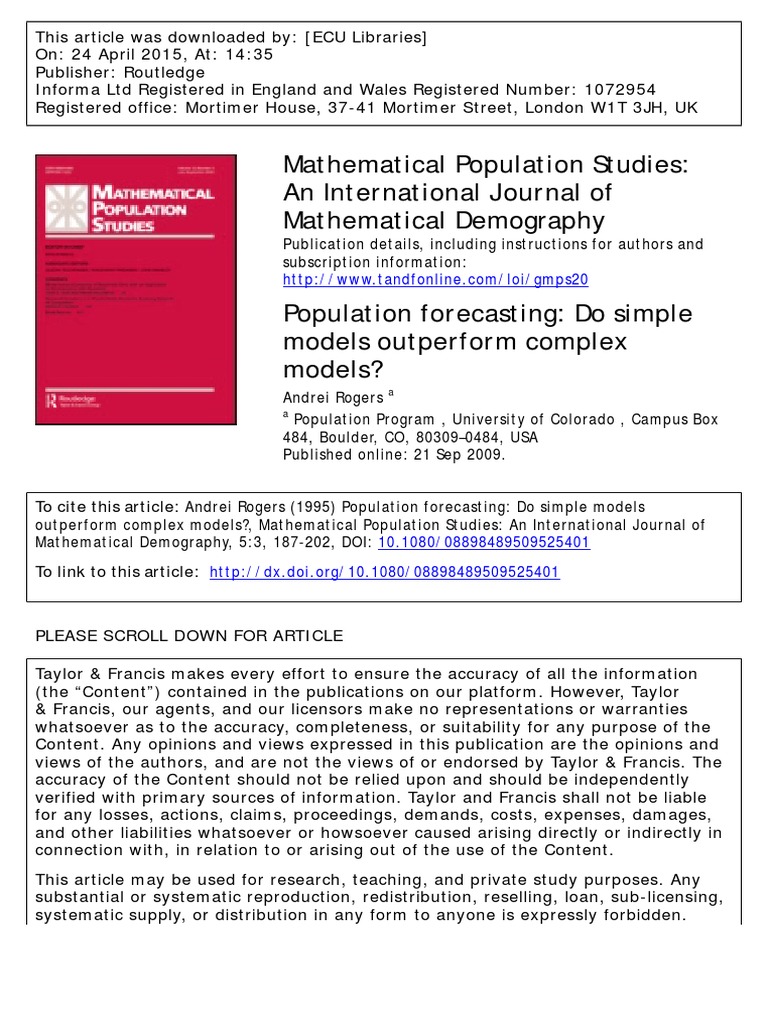 Mathematical Population Studies: An International Journal of Mathematical Demography | PDF ...