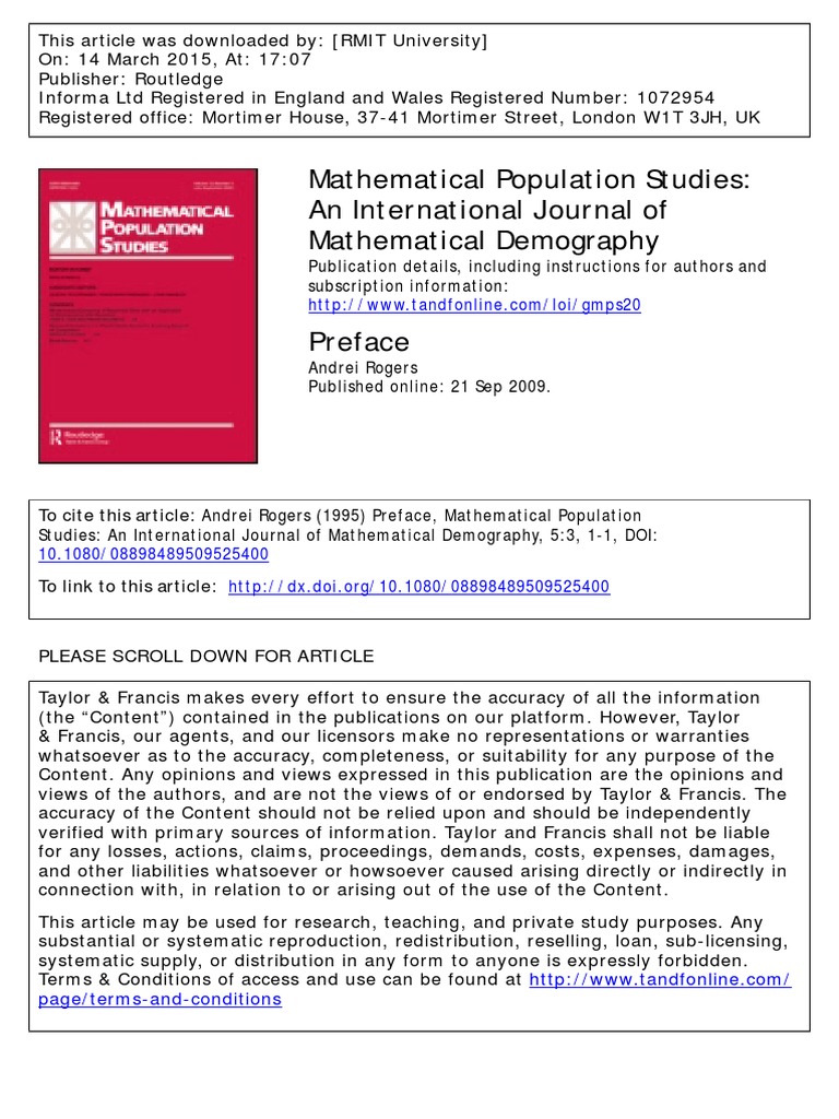 Mathematical Population Studies: An International Journal of ...