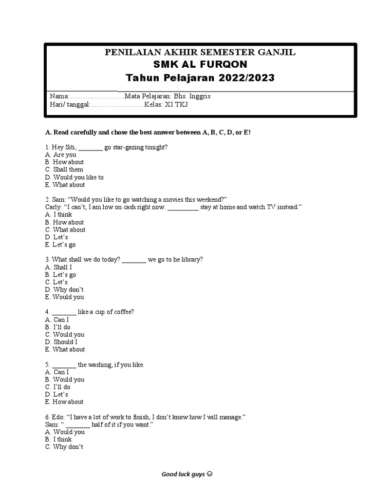 Soal B. Inggris Kelas XI TKJ Ganjil | PDF
