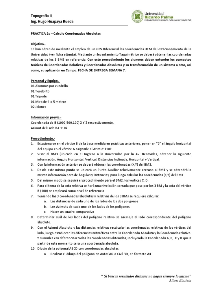 PRACTICA 2c - Calculo Coordenadas Absolutas | PDF