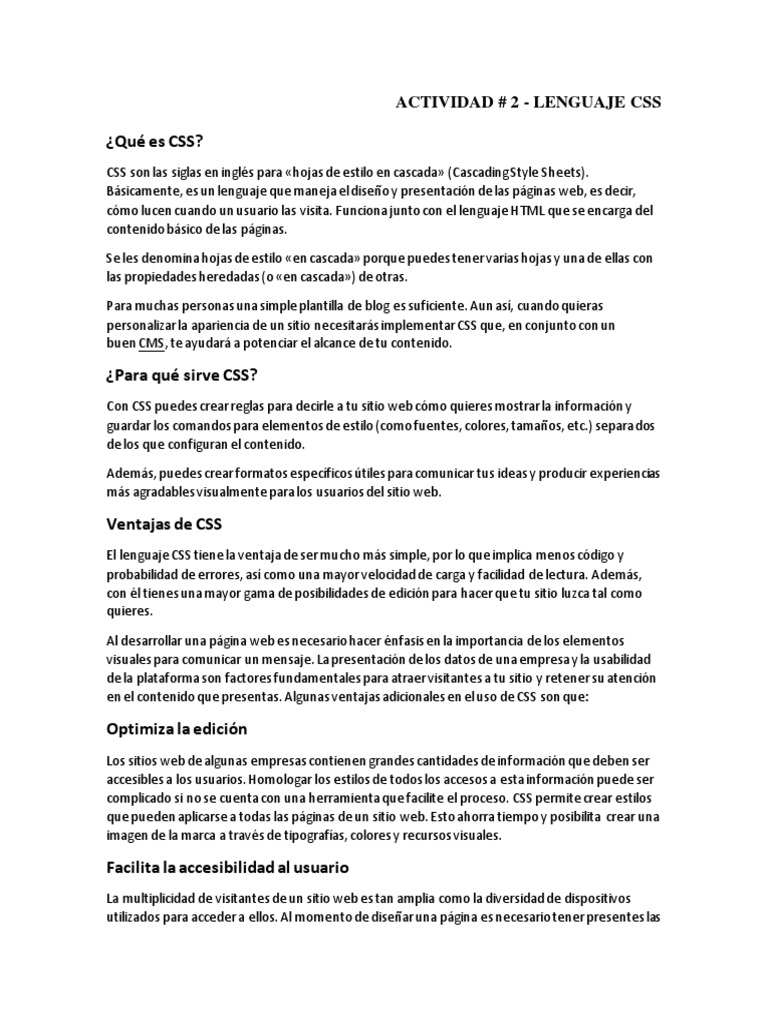 Actividad # 2 CSS | Descargar gratis PDF | HTML | Sitios web