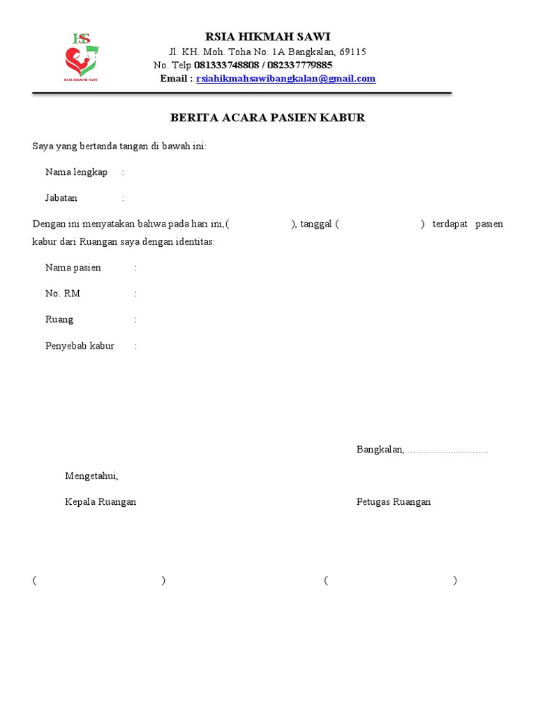 AKP 5.3 C Form BERITA ACARA PASIEN KABUR | PDF