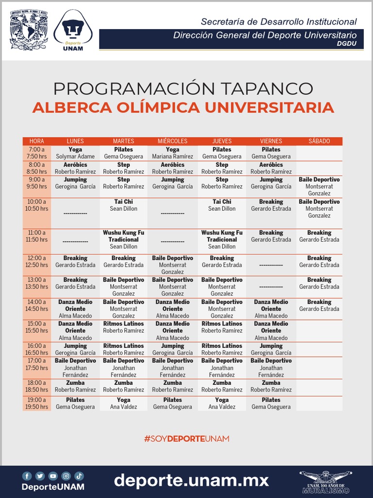 Horarios Actividades Tapango Alberca CU | PDF | Recreación | Ejercicio ...