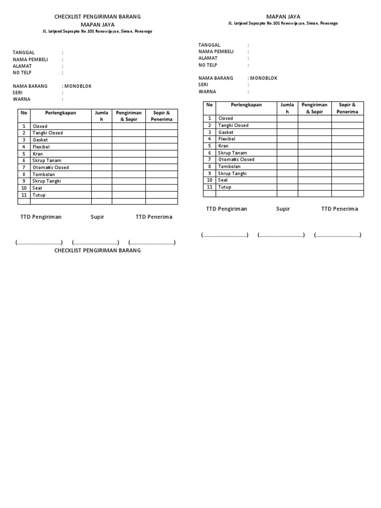 Checklist Pengiriman Barang | PDF
