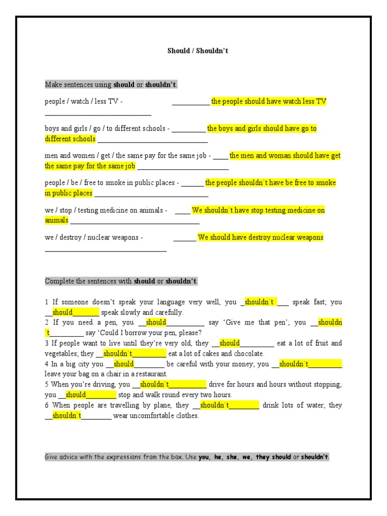 Should and Shouldn't Exercises Guide | PDF | Career & Growth