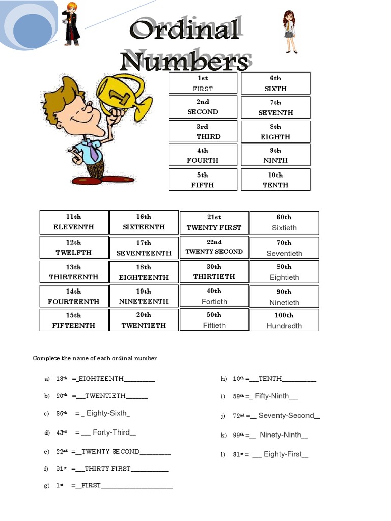 Ordinal Numbers Practice Worksheet | PDF
