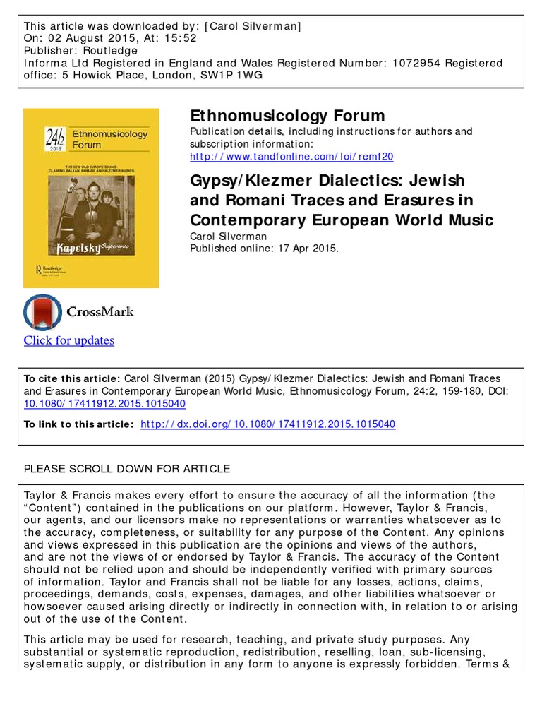 Gypsy Klezmer Dialectics Jewish and Roma | PDF | Romani People | Jews